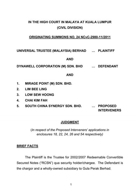 Originating Summons No 24 Ncvc 2980 11 2011