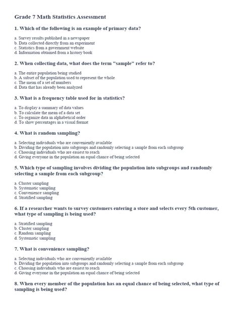 Grade 7 Math Statistics Assessment Quarter 4 Download Free Pdf