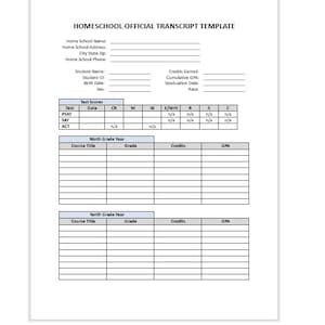 Editable Homeschool Official Transcript Template Homeschool Official