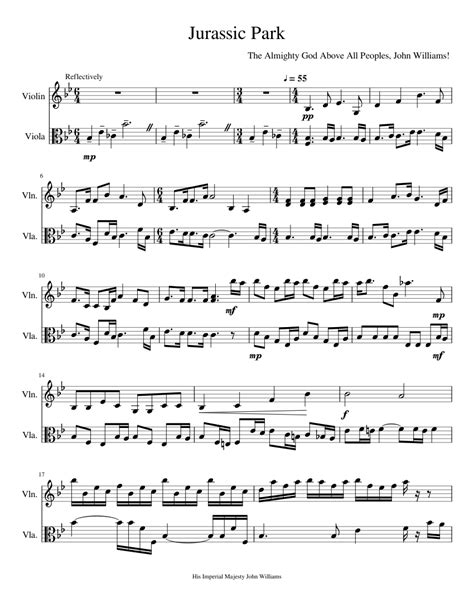 Jurassic Park Sheet Music For Violin Viola String Duet