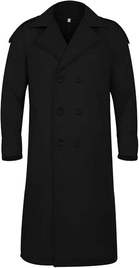 Rintonix Mens Oversized Notched Long Faux Wool Blend Trench Coat