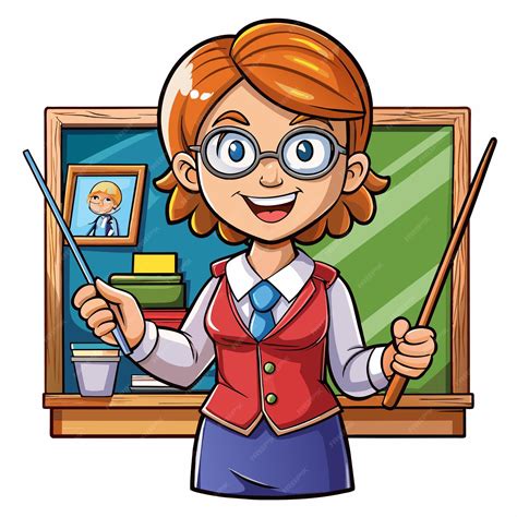 A Cartoon Drawing Of A Teacher With A Pencil And A Picture Of A Teacher