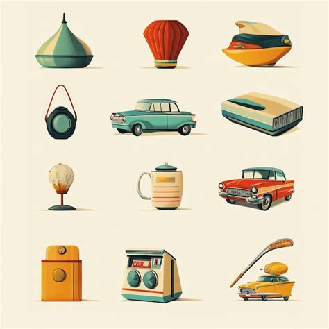 A Collection Of Vintage Items And Vehicles Arranged In A Grid Format