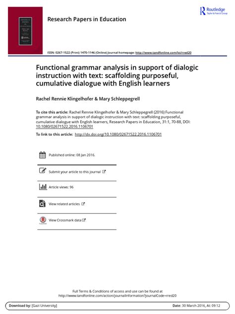 functional grammar analysis in support of dialogic instruction with