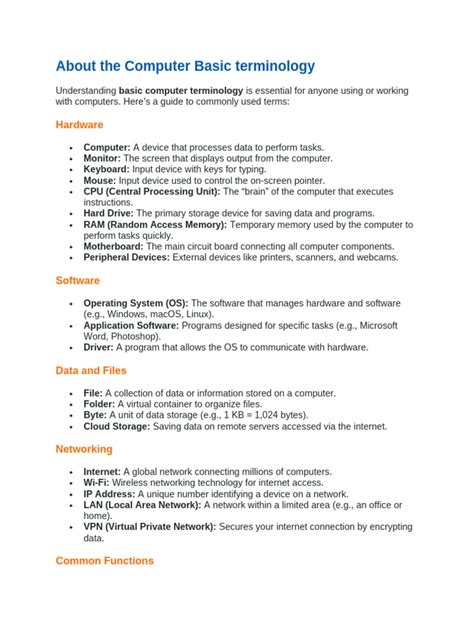 About The Computer Basic Terminology Pdf Computer Hardware