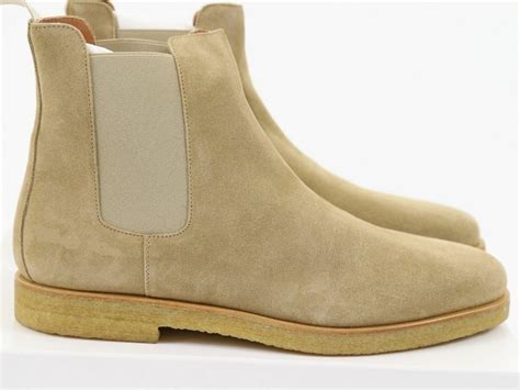 Mens Handmade Boots Beige Chelsea Suede Leather Crepe Sole Formal Wear