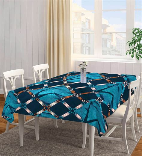 Buy Geometric 90x60 Blue Cotton Blend Table Cloth At 70 Off By