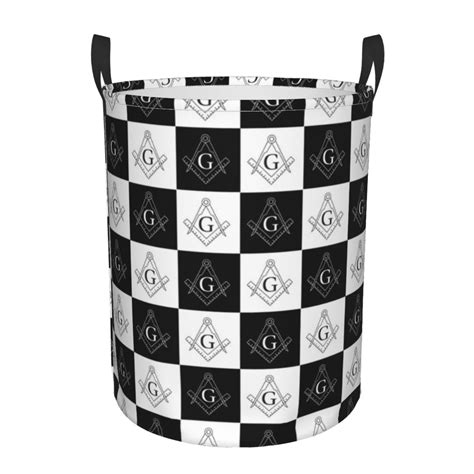 Round Laundry Basket Checkered Symbol Pattern Foldable Laundry Hamper