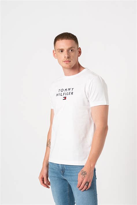 Tommy Hilfiger Тениска от органичен памук с лого БялТъмносин Xl