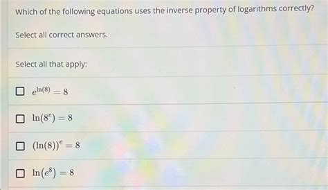 Solved Which Of The Following Equations Uses The Inverse
