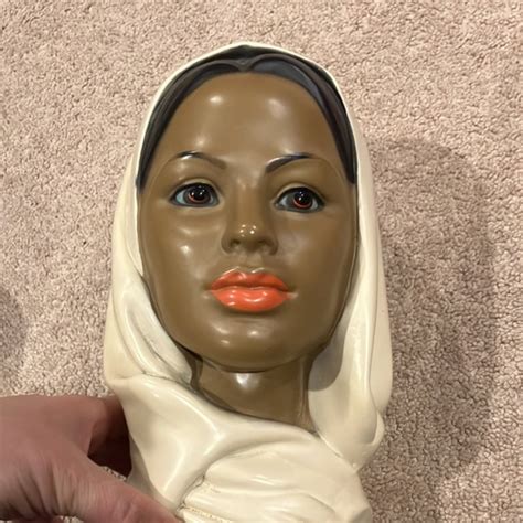 Marwal Accents Marwal Bust African American Woman In Hijab Mcm Chalkware Middle East Vintage