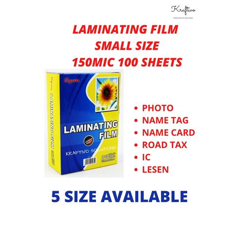 Laminating Film Small Size 150mic 100sheets Plastic Laminate Kecil