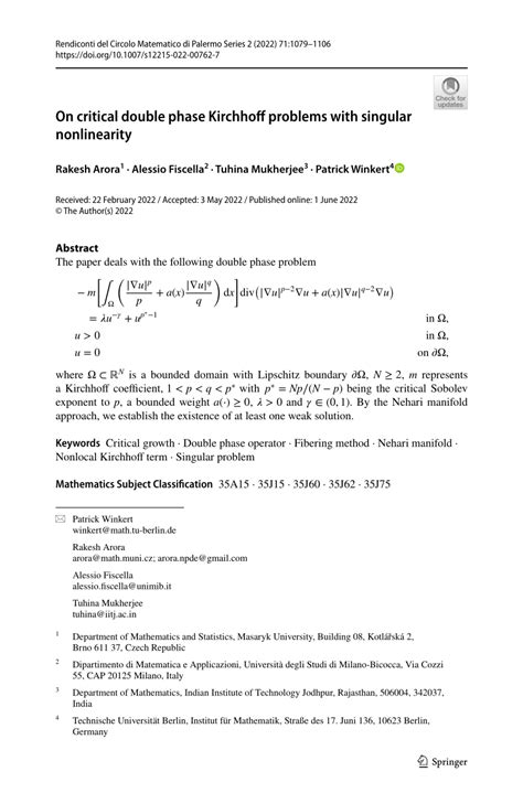 Pdf On Critical Double Phase Kirchhoff Problems With Singular
