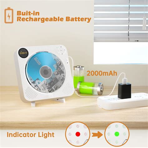 CD Player Portable Bluetooth CD Player With Speakers Wall CD Player For Home Rechargeable With
