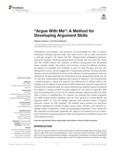 Pdf “argue With Me” A Method For Developing Argument Skills