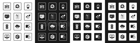 set nft digital crypto art document and lock growth bar chart and