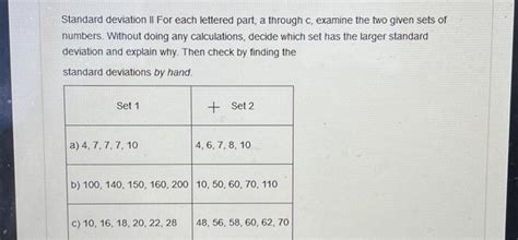 solved standard deviation ii for each lettered part a