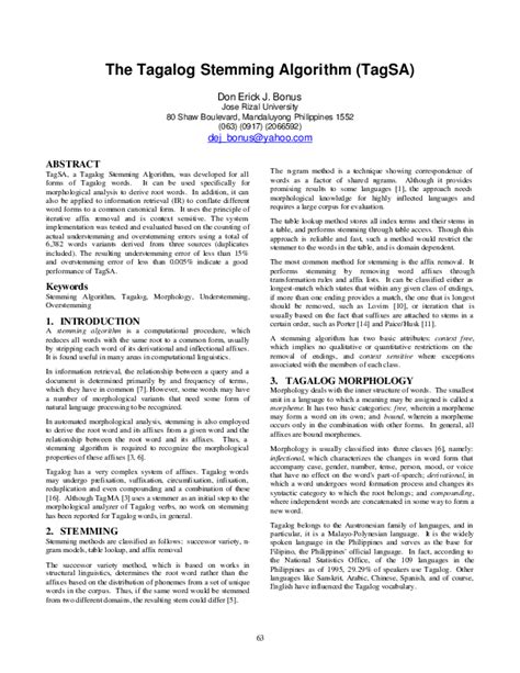 Pdf A Stemming Algorithm For Tagalog Words