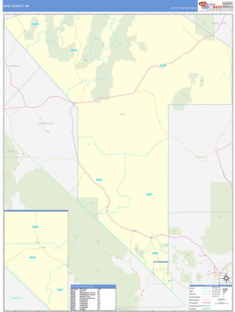 Nye County Nv Zip Code Wall Map Basic Style By Marketmaps Mapsales
