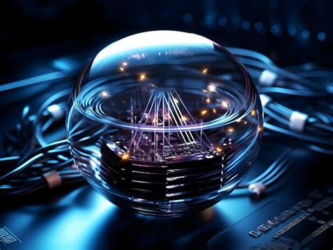 Luminous Fiber Optic Cables Representing The Interconnected Quantum