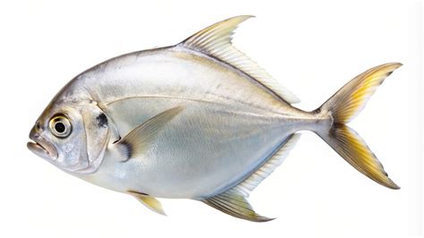 Close Up Of A White Pomfret A Type Of Fish Isolated On A White