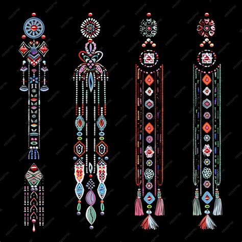 Premium Photo Beaded Tassels Borderlines Design With Ethnic Patterns