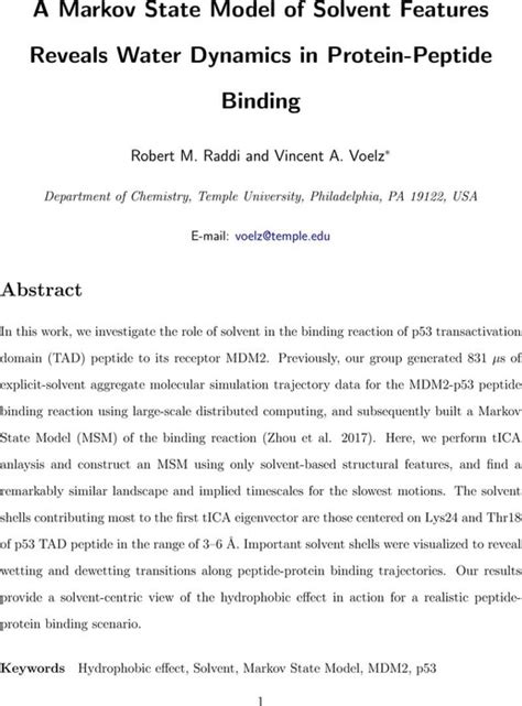 A Markov State Model Of Solvent Features Reveals Water Dynamics In Protein Peptide Binding