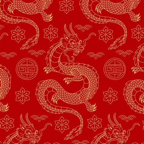 Free Vector Hand Drawn Chinese Dragon Pattern Design Chinese Dragon
