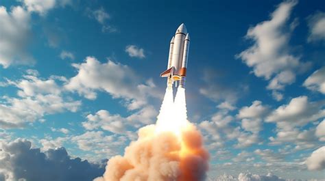 Blue Sky Launch A 3d Rendering Of A Rocket Taking Off Symbolizing