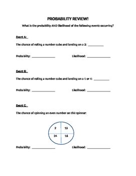 Simple Probability Review By Summer Break TPT