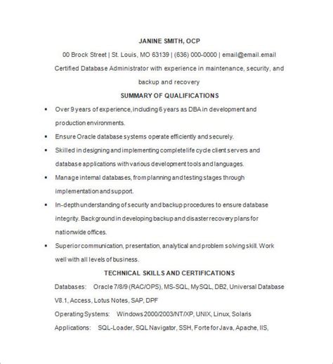 14 Sample Database Administrator Resume Templates Doc Pdf