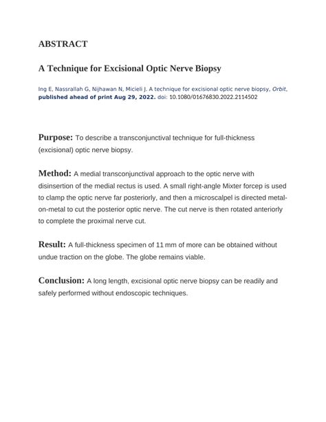 Pdf A Technique For Excisional Optic Nerve Biopsy