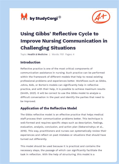 Using Gibbs Reflective Cycle To Improve Nursing Communication In