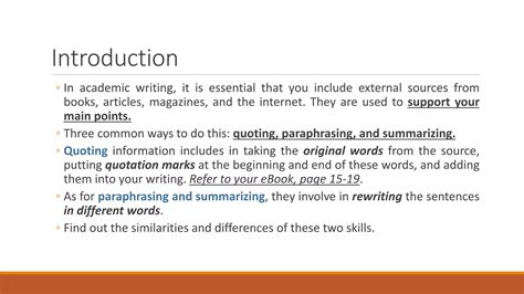 Paraphrasing And Summarizing Ppt