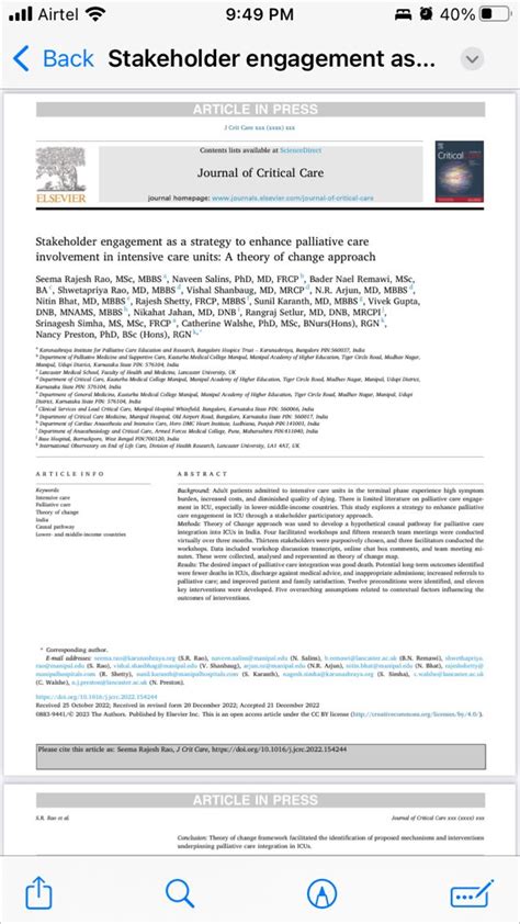 Seema R Rao On Linkedin A New Publication In The Journal Of Critical Care In The Midst Of The