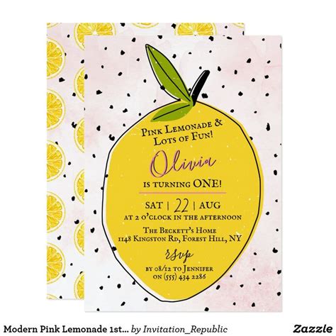 Modern Pink Lemonade 1st Birthday Invitation Zazzle 1st Birthday
