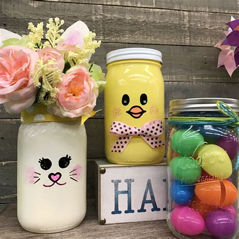 Easter Jars With Decorative Flowers