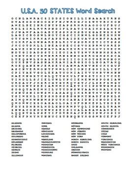 Usa 50 States Word Search Geography Fun Worksheets Library