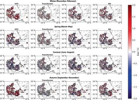 Spatial Distribution Of Seasonal Bias Of Forecast Minus Observed 2 M