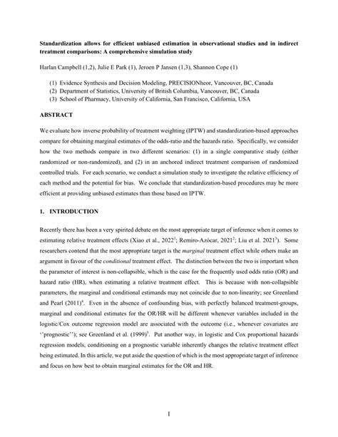 Pdf Standardization Allows For Efficient Unbiased Estimation In
