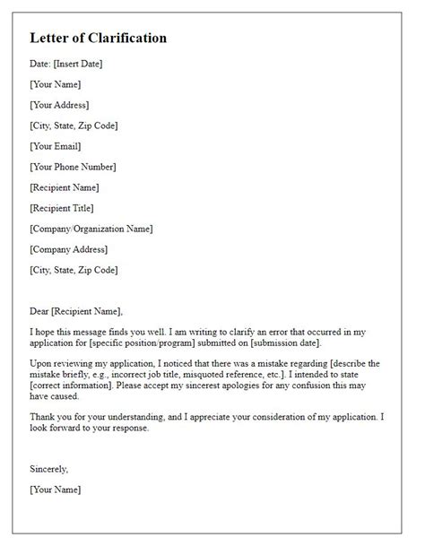 Letter Template For Application Mistake Correction Free Samples In