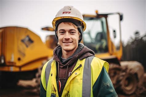 Premium Photo Young Australian Mining Worker Standing In Front Of Excavator