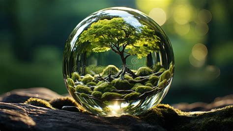 Artistry Of Glass Bubble With Tree And Environment On Blurry Background Stock Illustration