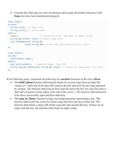 Solved 9 Consider The Following Two Class Declarations And