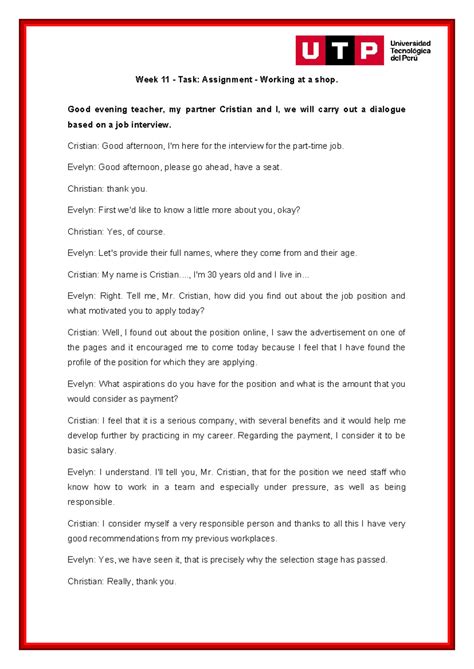 Week 11 Assignment Working At A Shop Week 11 Task Assignment