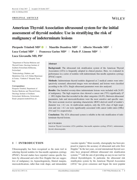 Pdf American Thyroid Association Ultrasound System For The Initial