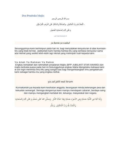 Doa Pembuka Majlis Berbuka Puasa Pdf