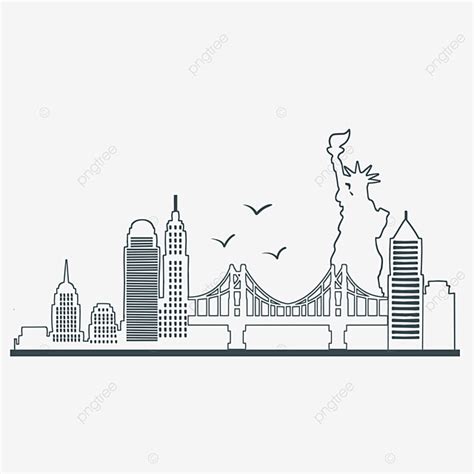 New York City Silhouette Vector Png Abstract Line New York City