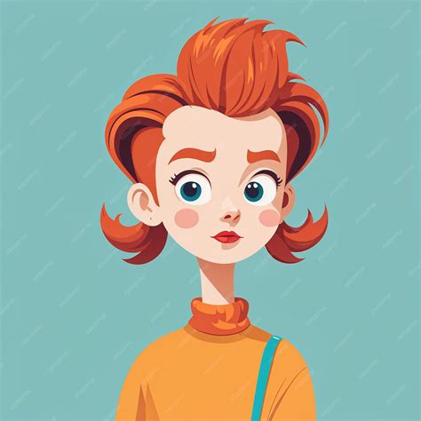 Beautiful Redhead Girl With Short Hair Vector Illustration In Cartoon