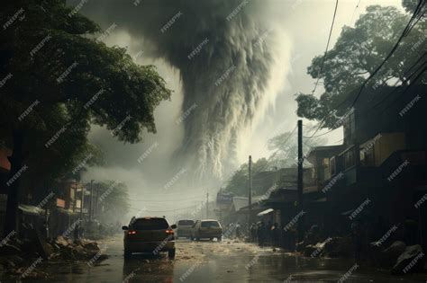 Premium Photo Photo Destructive Large Dust Tornado Running Through Town